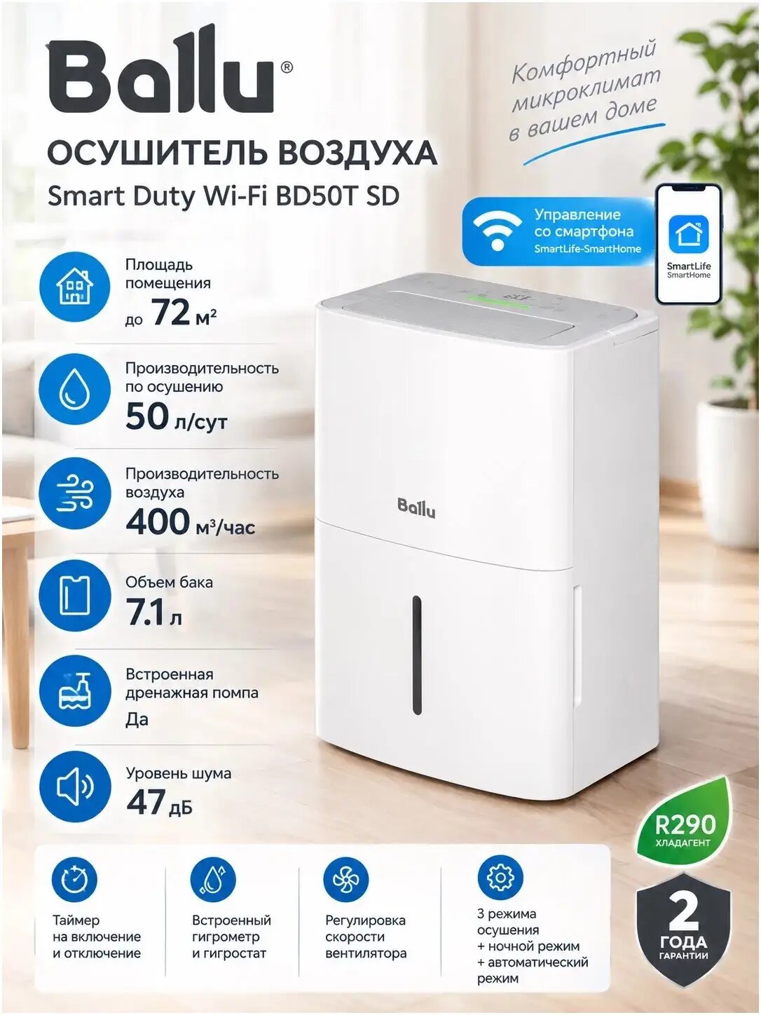 Осушитель воздуха Ballu Smart Duty Wi-Fi BD50T SD