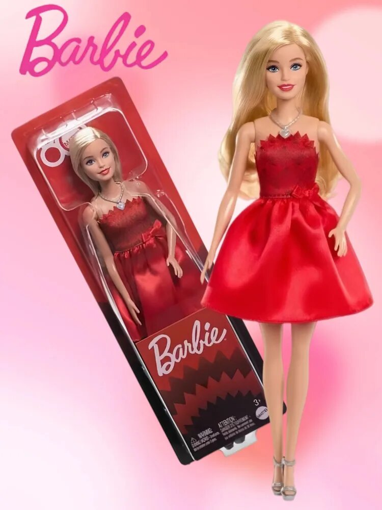 Mattel 80th Anniversary Doll JGD25 / игрушки для девочек, кукла барби, с длинными золотистыми волосами, в красном платье, подходит для детей от 3 лет и старше