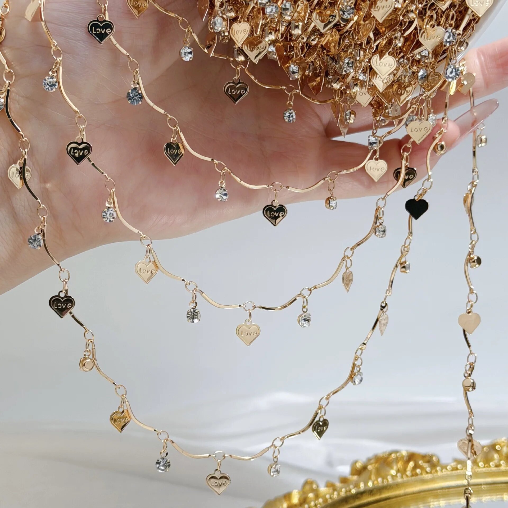 Цепочка-подвеска сердце MOONMADE 0,5/1/2 м 0.5Meter, KC Gold Color