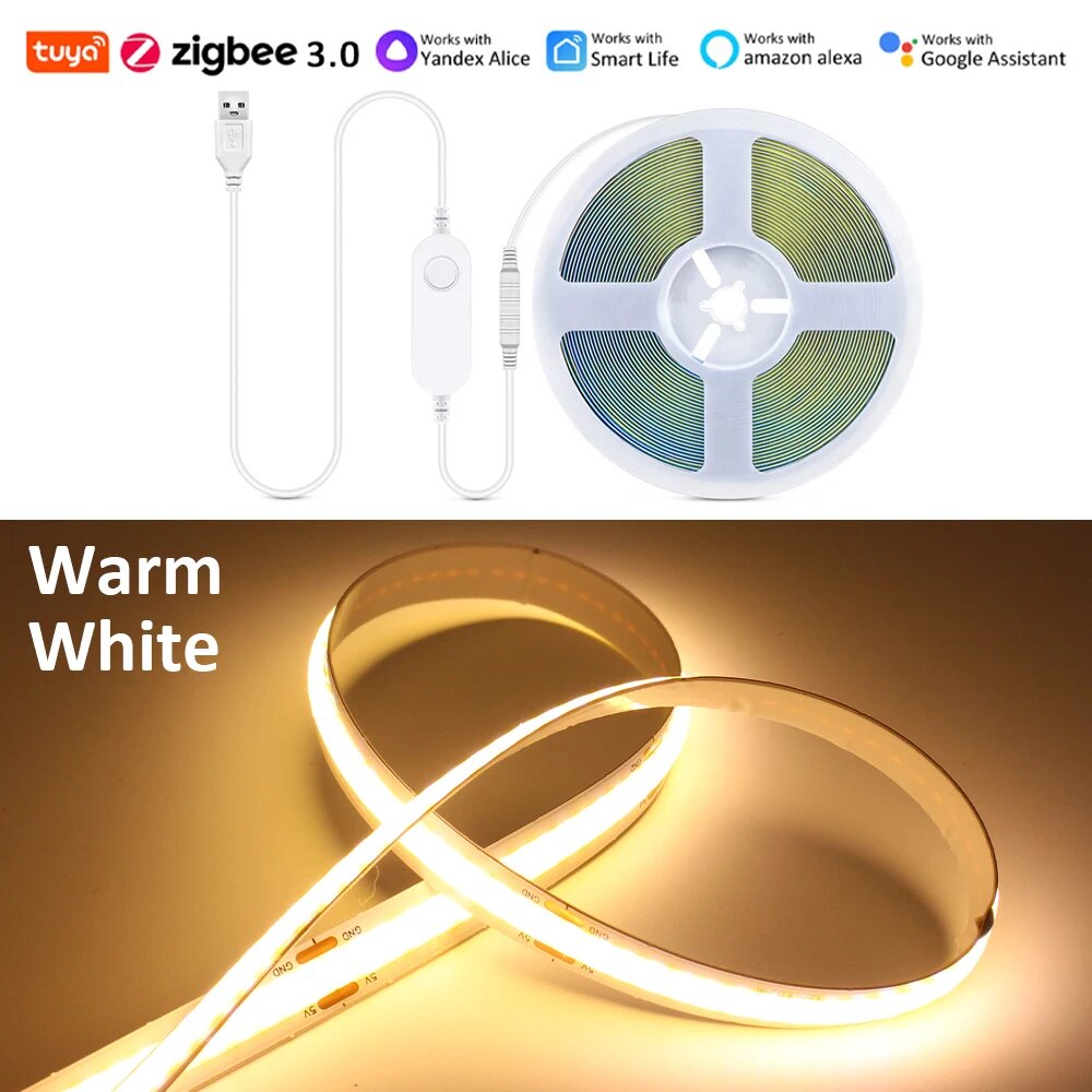 Светодиодная Лента 5V USB Zigbee Tuya Wifi С Контроллером, 320 Светодиодов/м, COB-дизайн