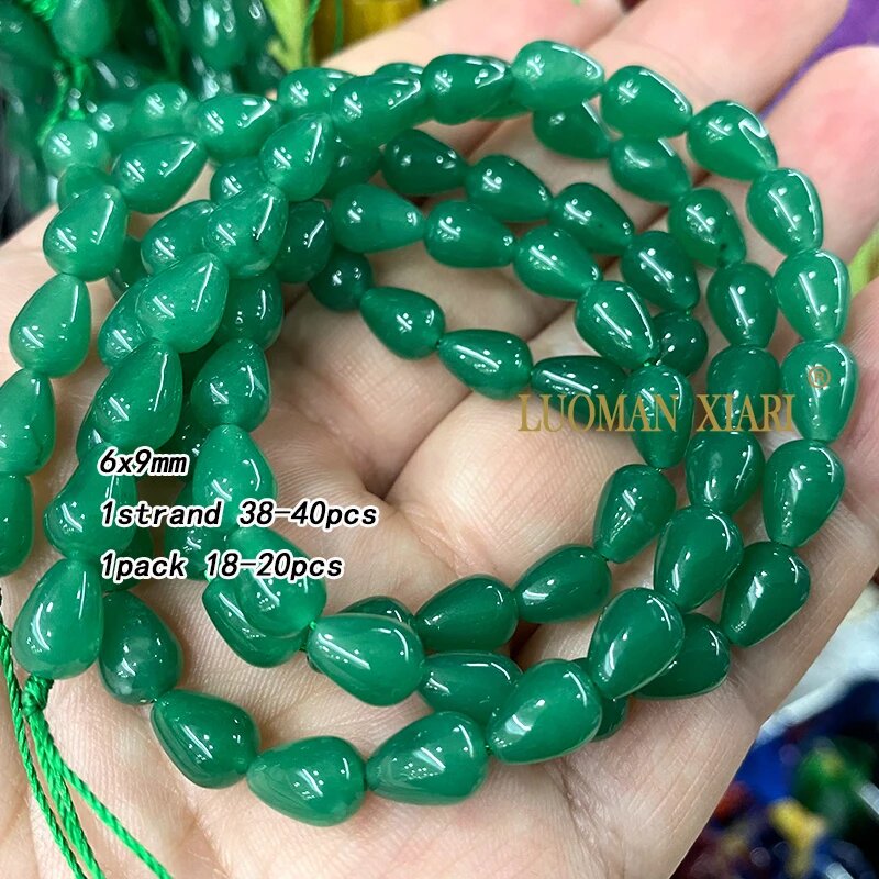 Натуральные бусины LUOMAN XIARI халцедон, ангелит, рубин 8x12 мм Зеленый, 1 strand, 6x9mm green jade