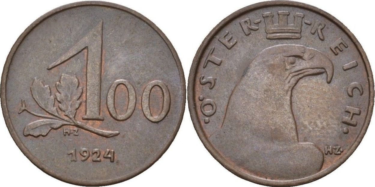 Австрия 100 крон, 1924 Орел XF