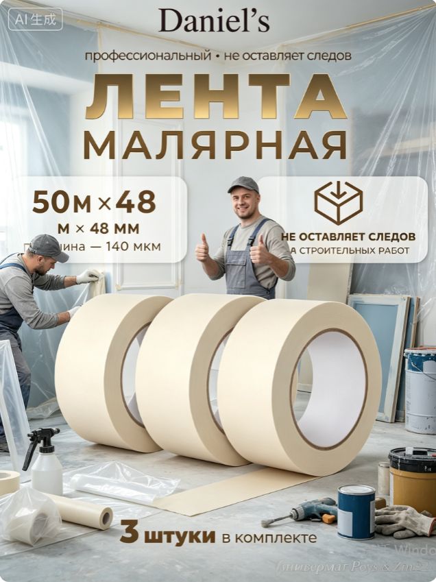 Малярная лента 48 мм 50 м, 3 шт