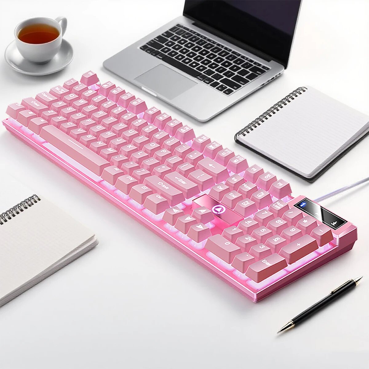 Игровая клавиатура YINDIAO K500 Pink white light