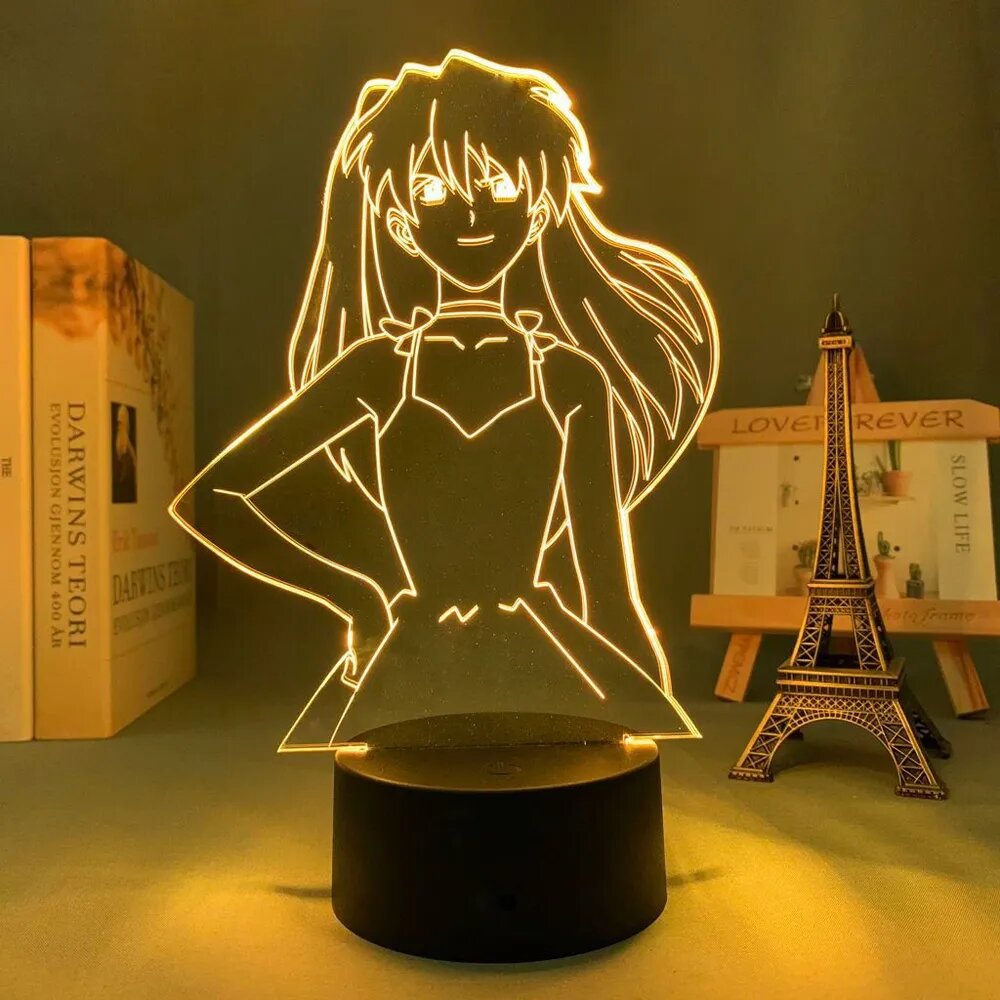 3D лампа ночная аниме Евангелион, светильник из акрила, Аска Лэнгли, Рэй Аянами, ночник для декора комнаты, подарок для фанатов аниме