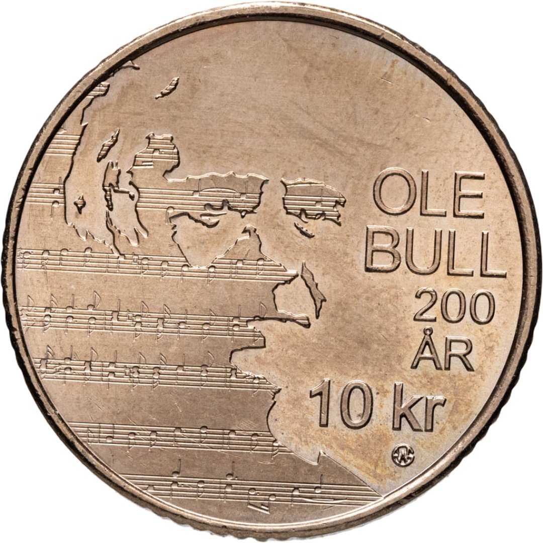 Норвегия 10 крон kroner 2010 "200 лет со дня рождения Оле Булла", Латунь, в сохранности UNC