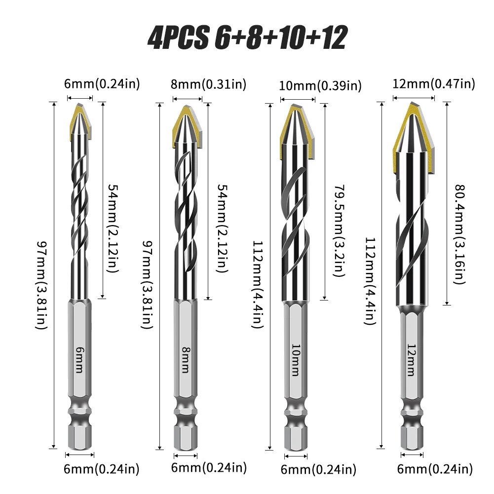 Алмазное сверло 4PCS 6/8/10/12mm для бетона