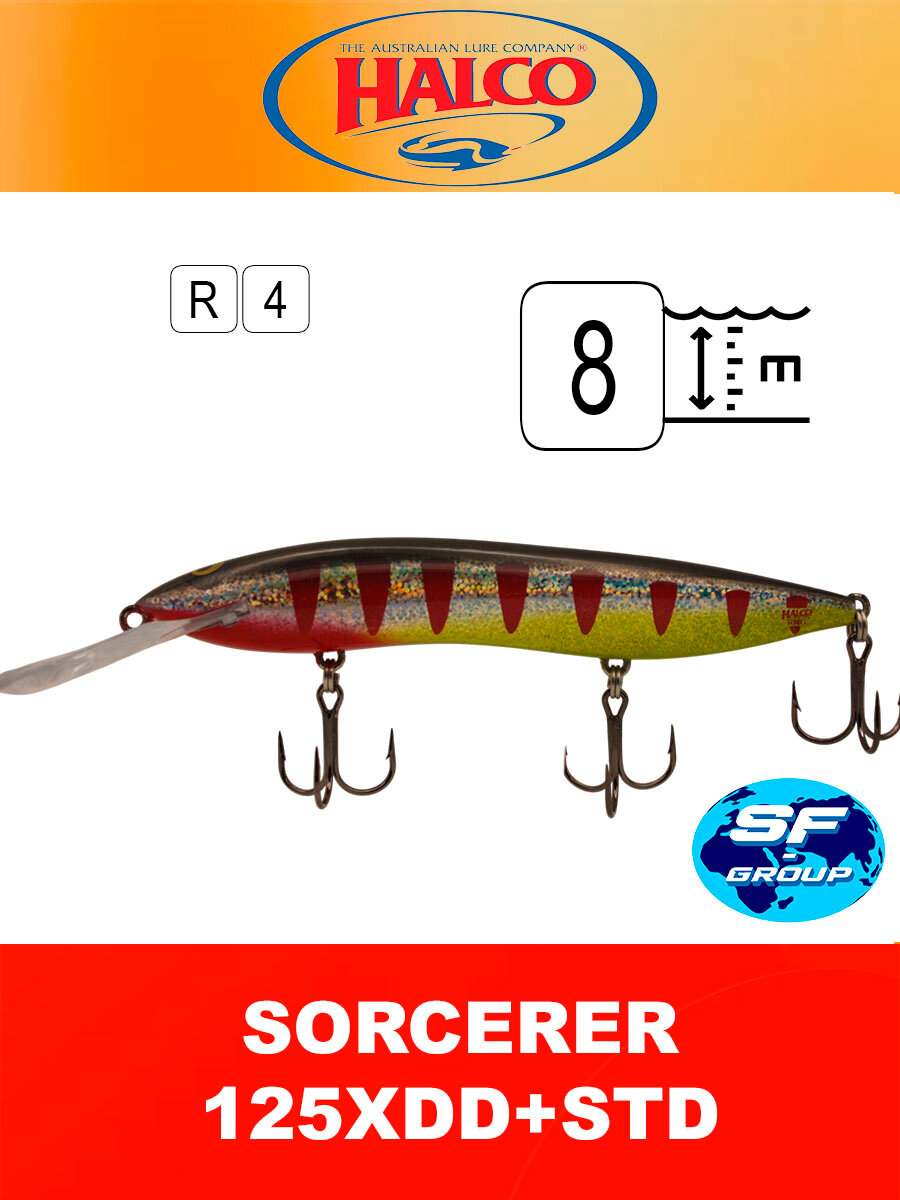 Воблер троллинговый Halco SORCERER 125XDD+STD #R4 RED STRIPE