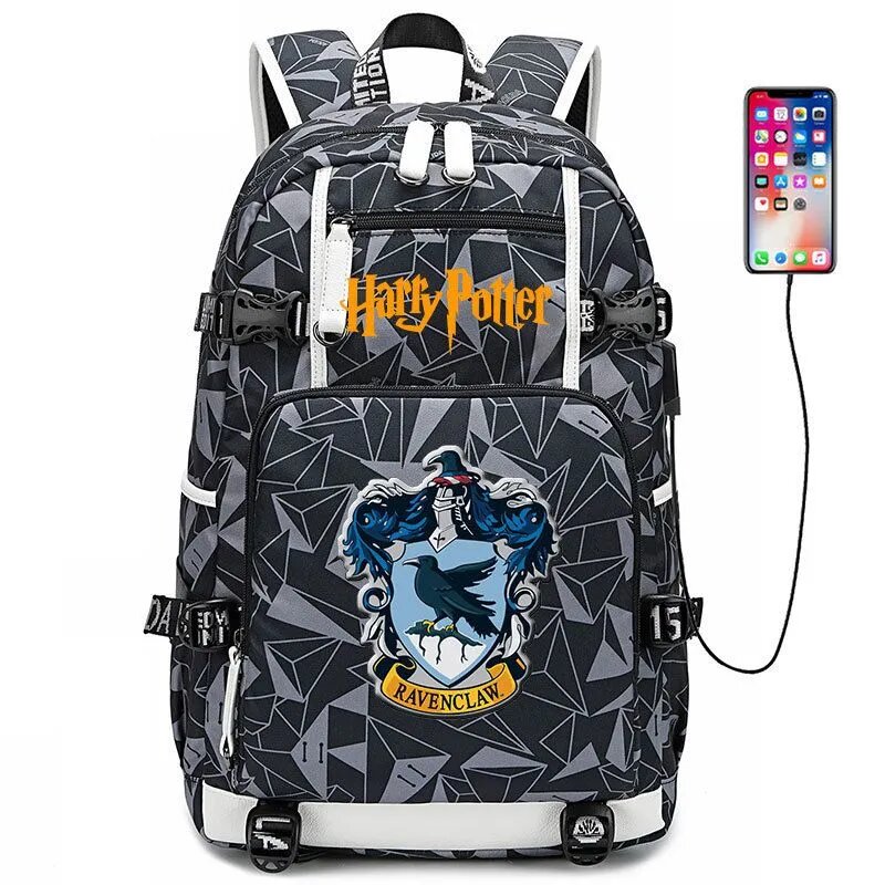 Рюкзак Harry Potter Ravenclaw, школьный, уличная мода, летний 2024, с USB-выходом, 40x30x40 см