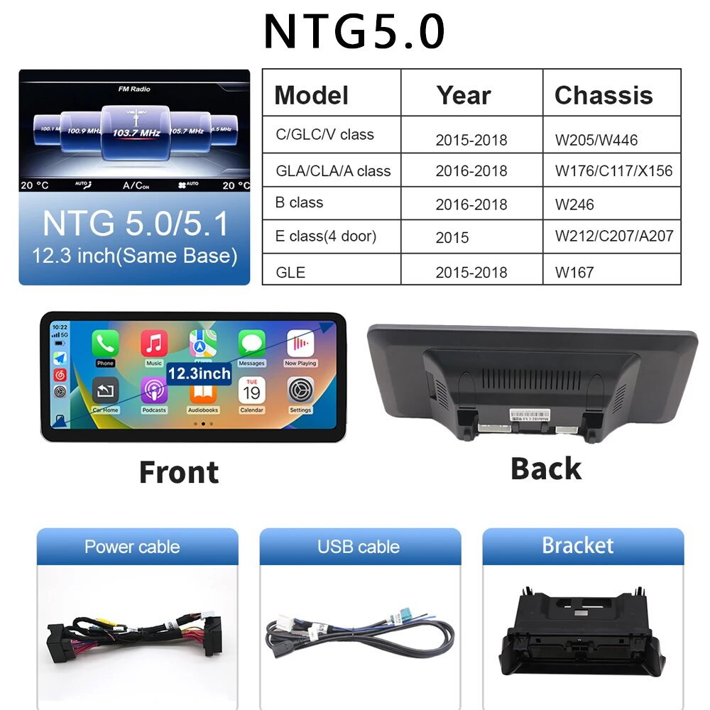 12.3-дюймовый беспроводной CarPlay для Mercedes Benz GLA, CLA, GLC, GLK, W205, W176, NTG5.0 12.3inch