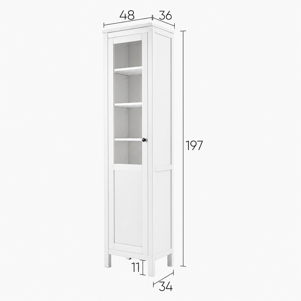 Шкаф витрина узкий HEMNES Кымор дверь ст/пн, массив сосны, цвет белый, (икеа)