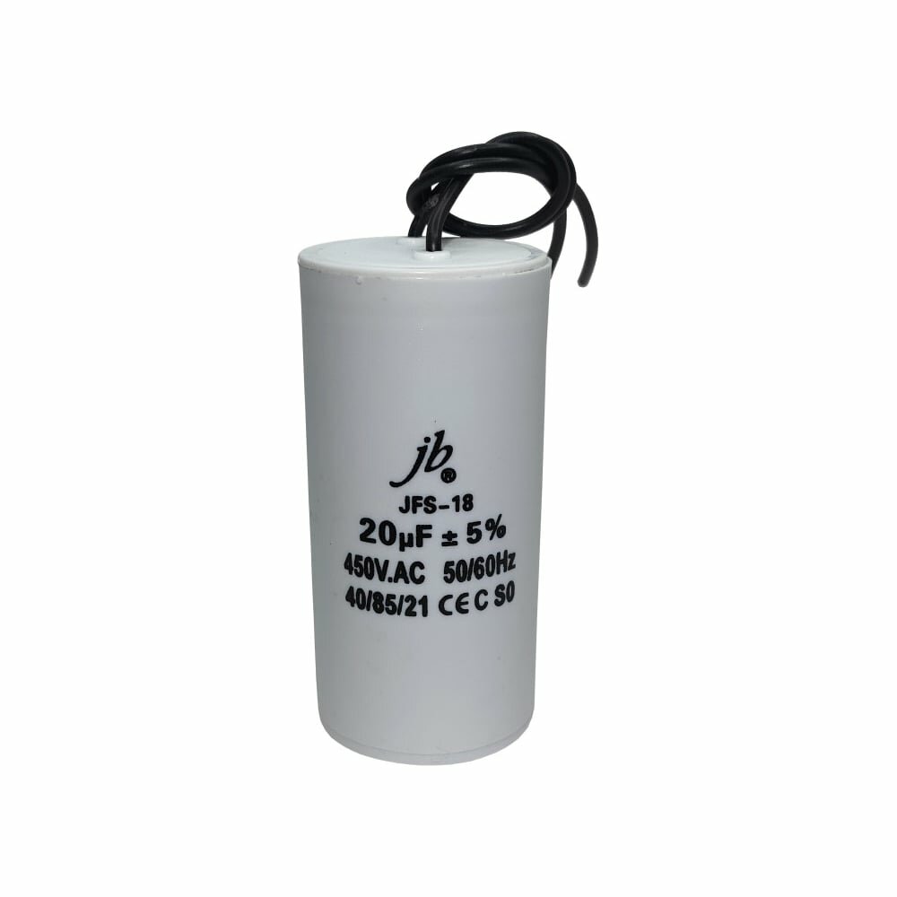 Конденсатор пусковой JB Capacitors 20мкФ, 450В, 45х95, JFS-18 (CBB60-K) (гибкие выводы), JFS18A6206J000000B-451