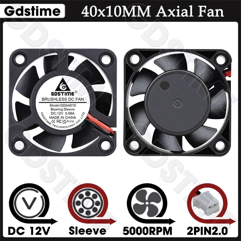 Вентилятор Gdstime 4010 40х40мм 5В/12В/24В 2Pcs 4010 Axial Fan, 12V Sleeve 2P2.0