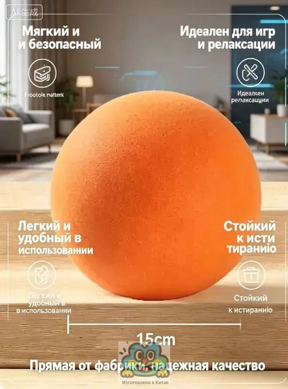 Бесшумный мягкий мяч 15 см для детей и антистресса, безопасный для дома