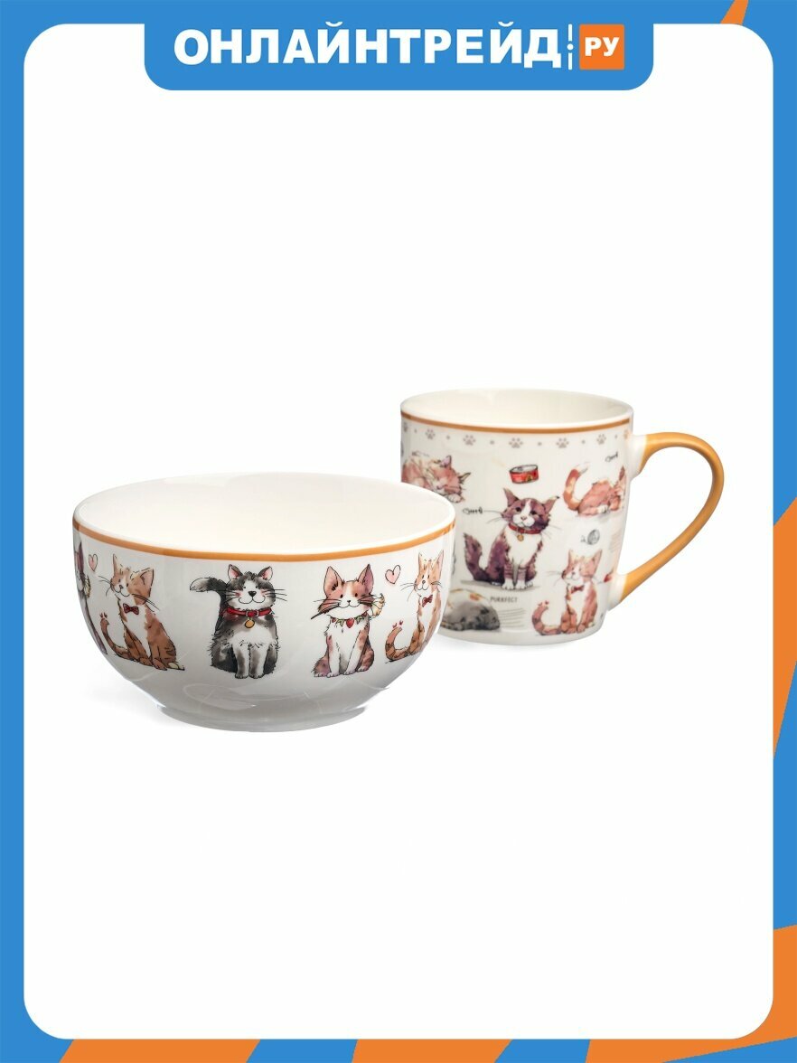 Набор для завтрака Lefard "Cats" 2 пр: салатник 500 мл, кружка 345 мл