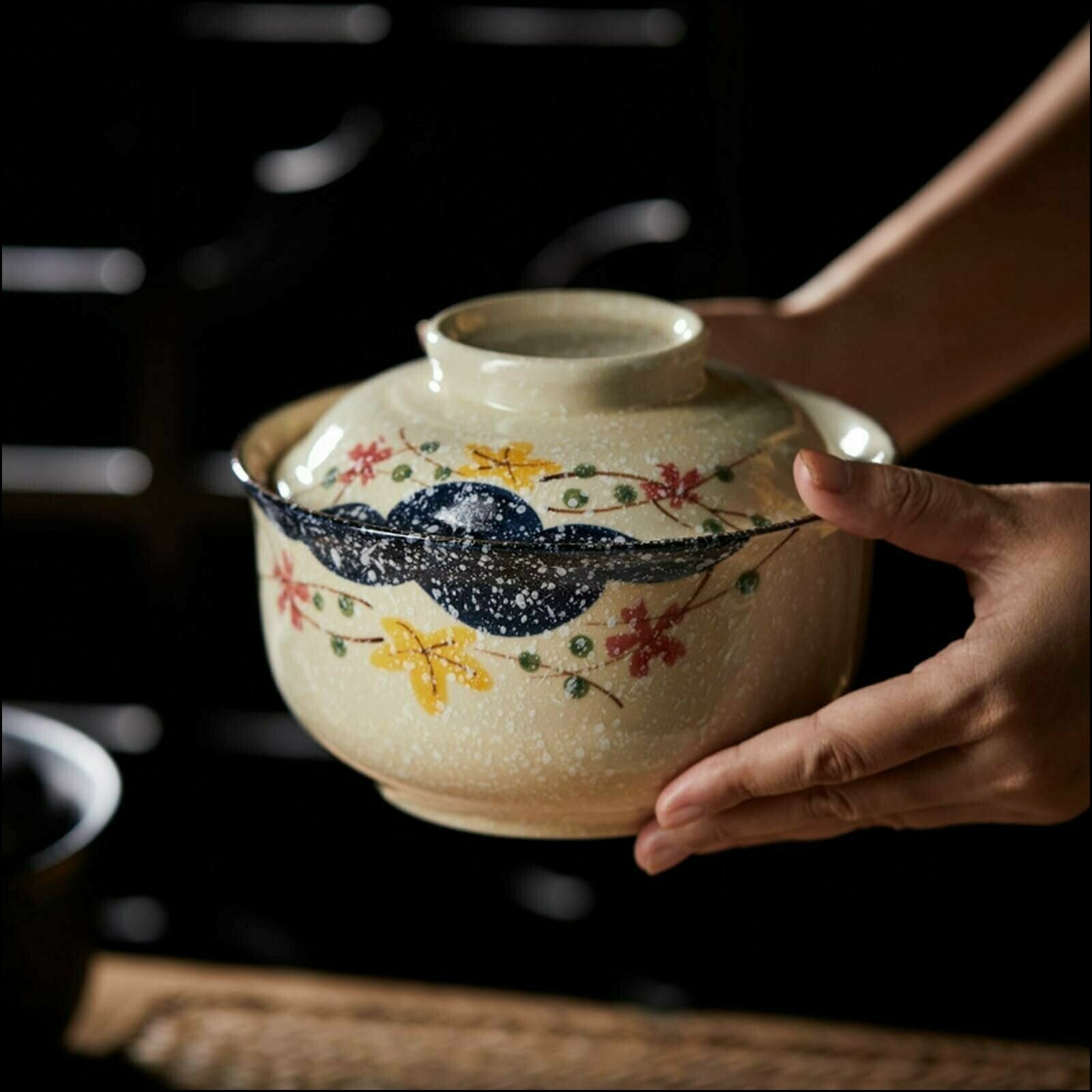 Пиала для лапши с крышкой, керамика, цветной дизайн, 1 шт, для дома, суповая пиала