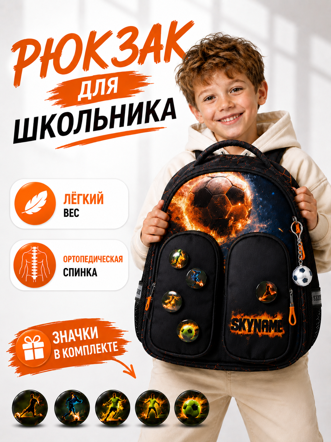 Рюкзак школьный для мальчика анатомическая спинка + подарок SkyName (Скайнейм)