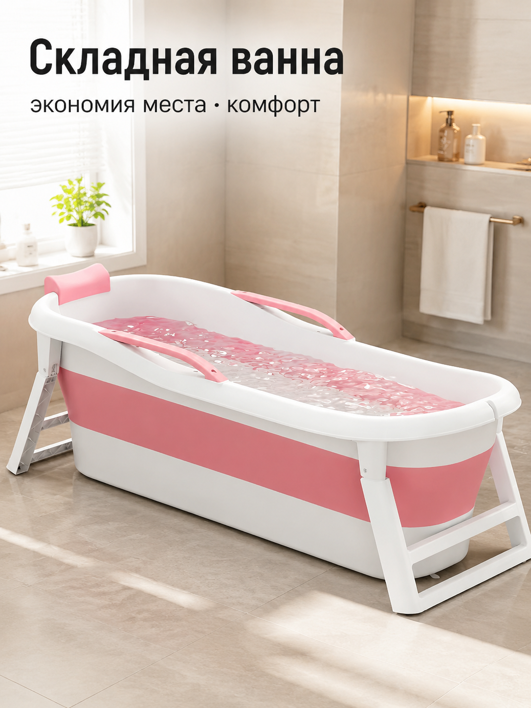 SPA-ванна переносная 150 см, бело-розовая, без крышки, для релакса и гидромассажа