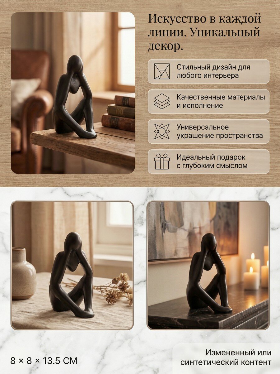 Фигурка декоративная "Мыслитель", L8 W8 H13,5 см