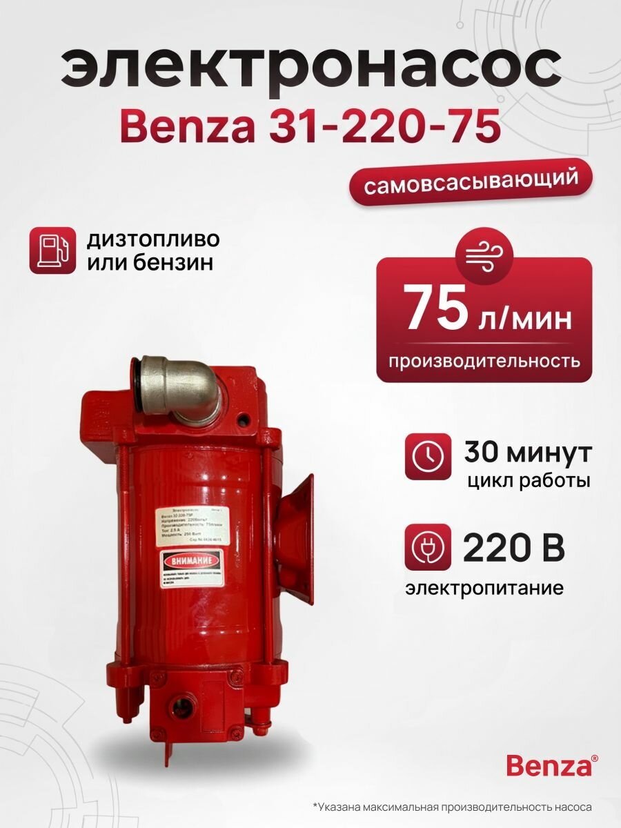 Электронасос для топлива Benza 31-220-75, бензин/дизель, 75 л/мин, 220 Вт