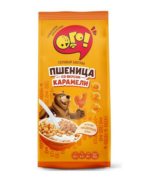 Ого! Готовый сухой завтрак , воздушная пшеница со вкусом карамели, 150г пшеница карамель завтрак 150г