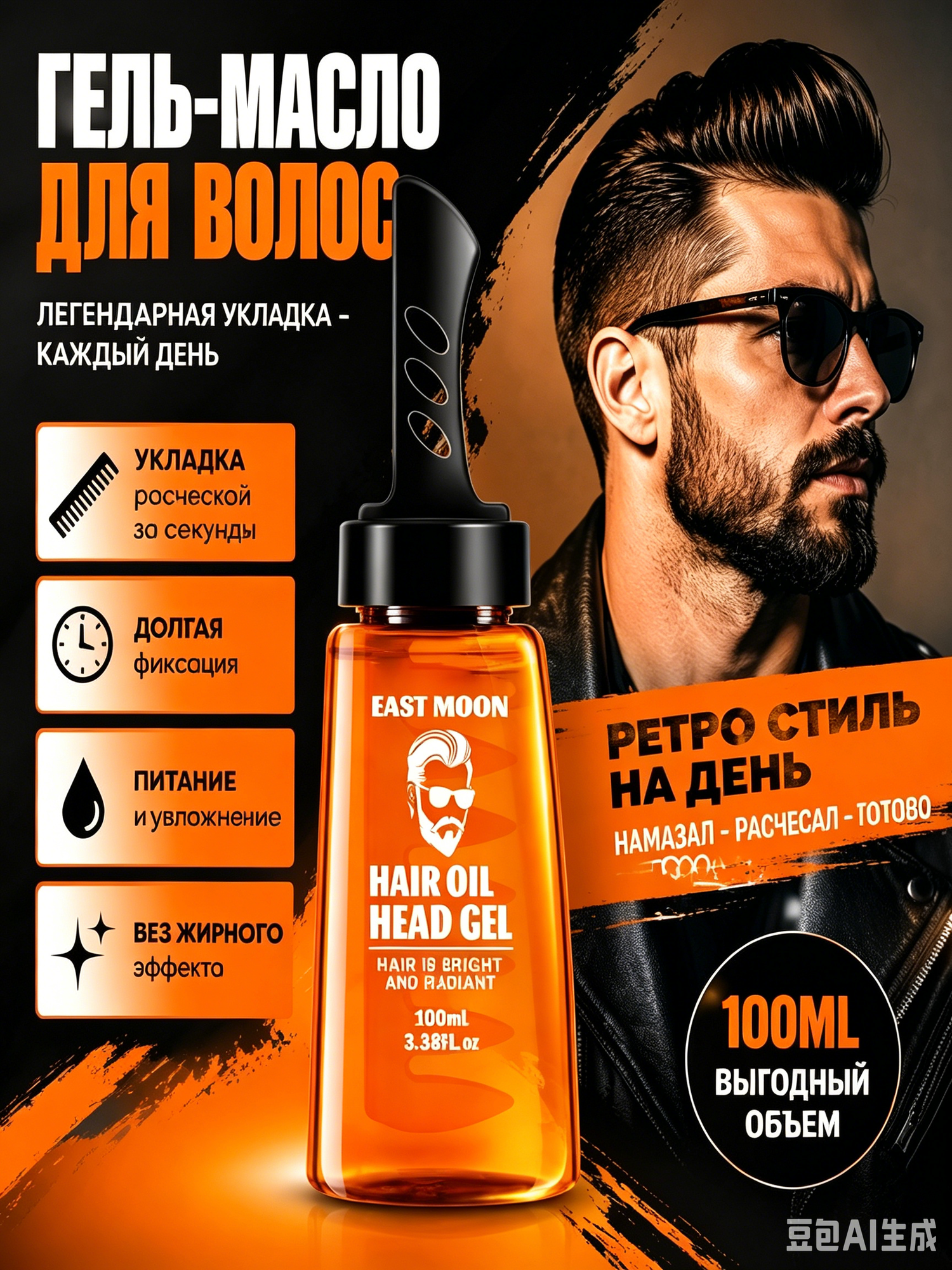 Мужская восковая расческа для волос, жирная головка, широкая задняя часть, придающая волосам долговечную форму