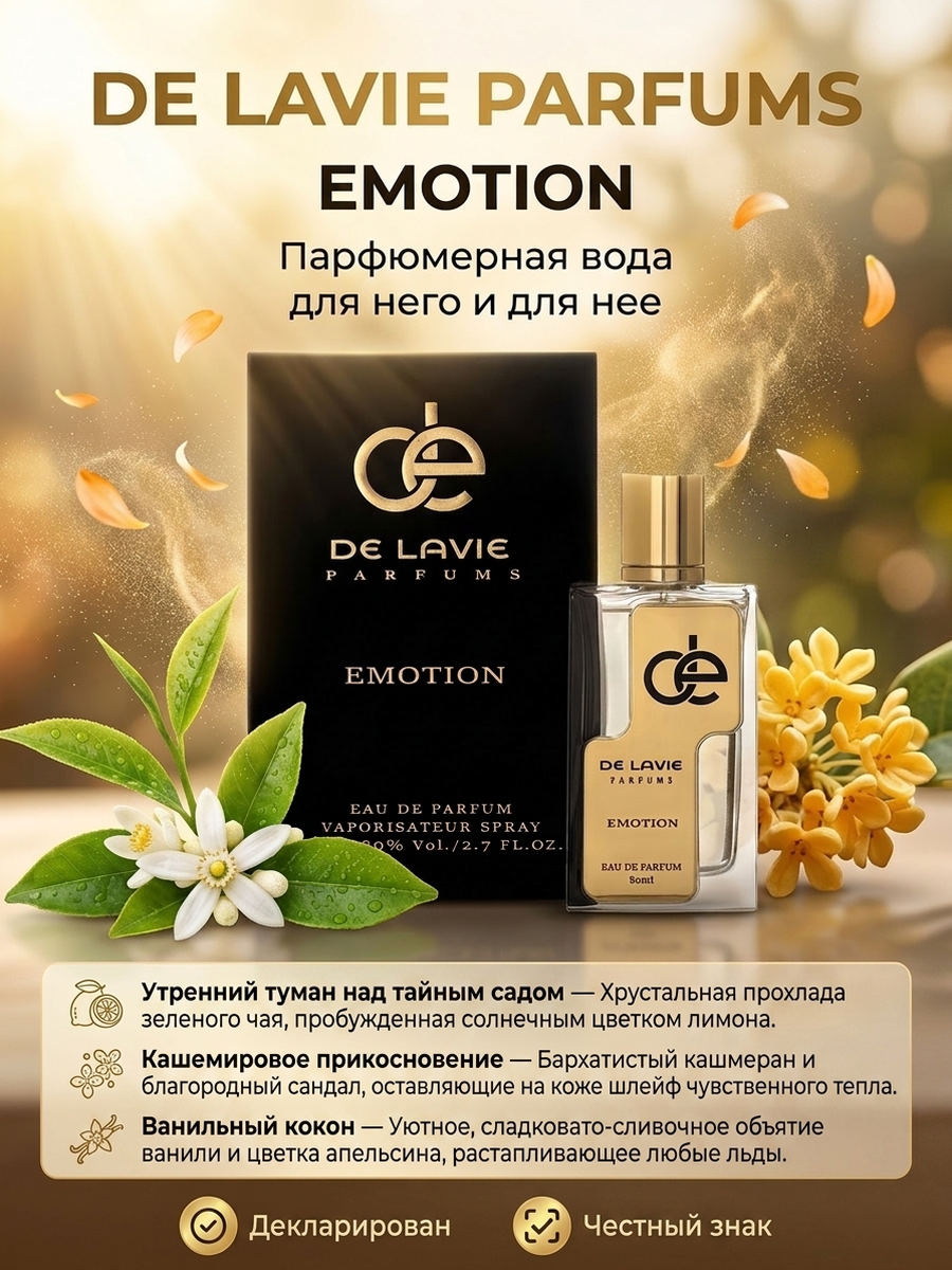 De Lavie Parfums Emotion Парфюмерная вода унисекс 80мл цветочный, древесный, мускусный аромат
