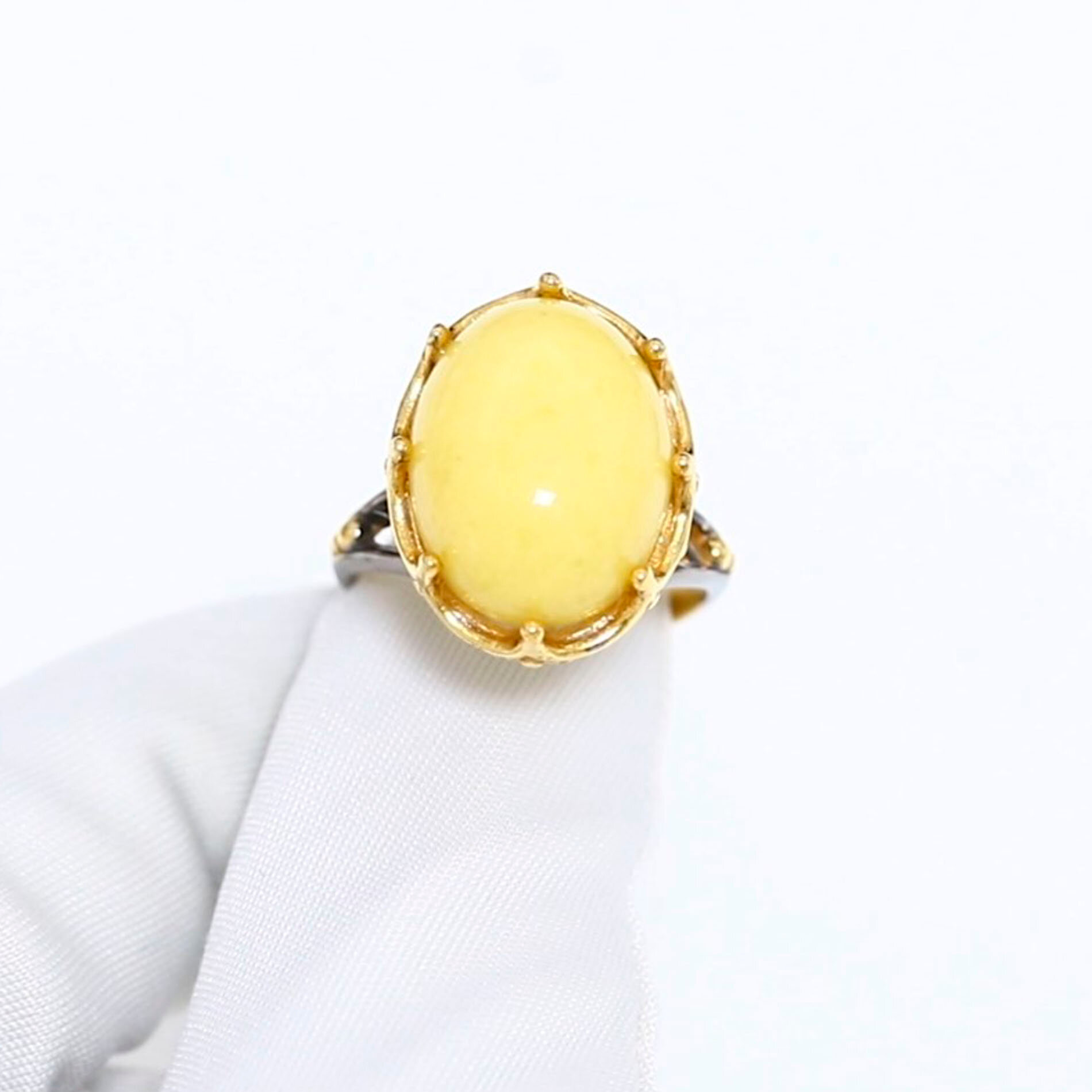 Кольцо, серебро, 925 проба, золочение, янтарь