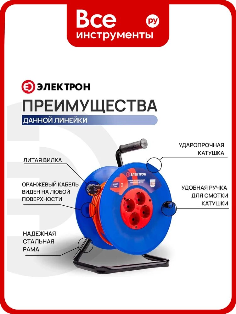 Удлинитель атлант ПВС Электрон 3х2,5 30м на катушке IP20 EL70086