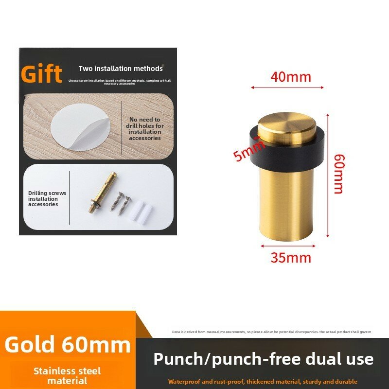 Door stop stainless steel nonpunching cylindrical design for home security and safety, gold