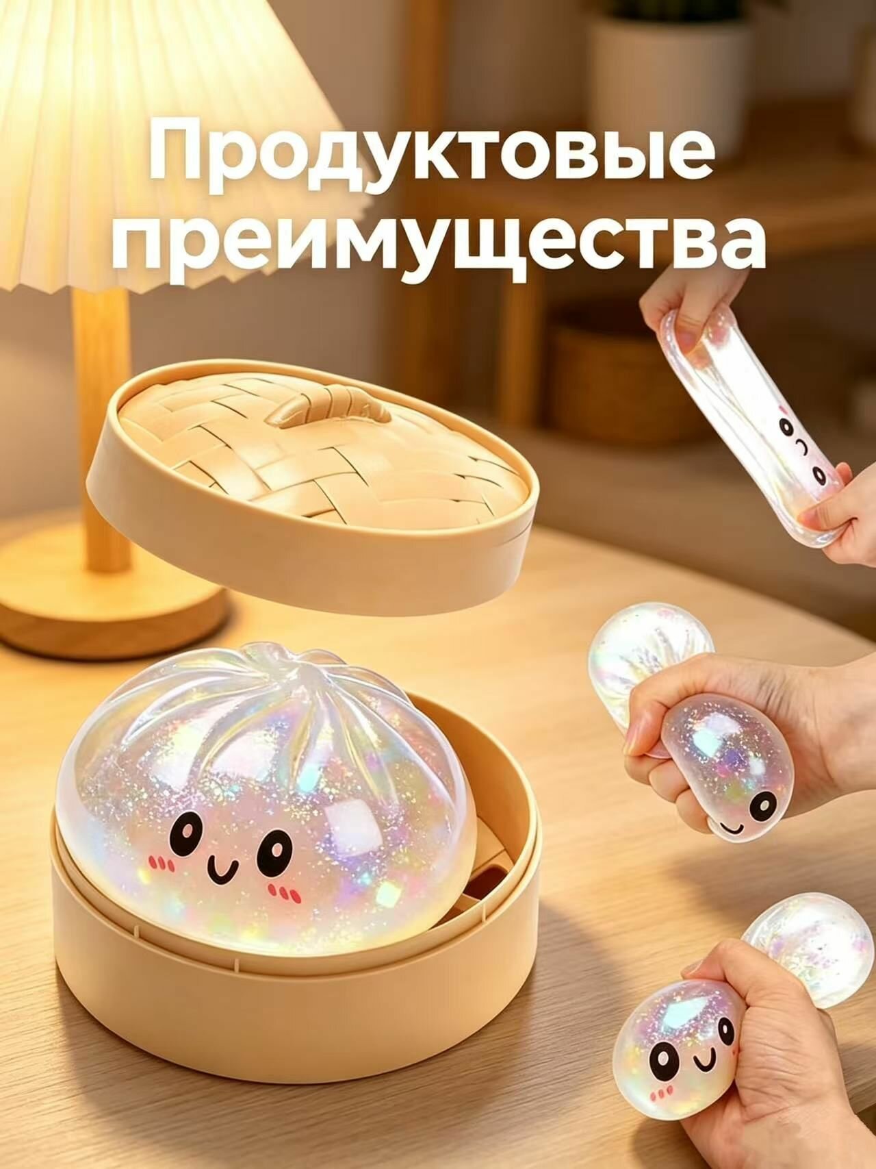 Прозрачная плюшка-бао с блестками, мягкая сжимаемая масса для снятия напряжения,8.5CM