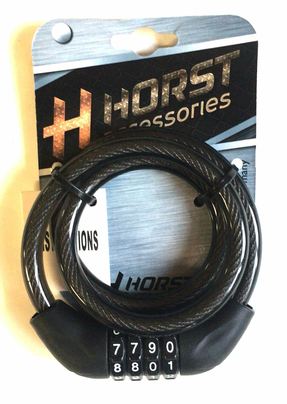Велозамок HORST. 10х800мм. Трос. Кодовый, 4 цифры. Цвет: Черный.