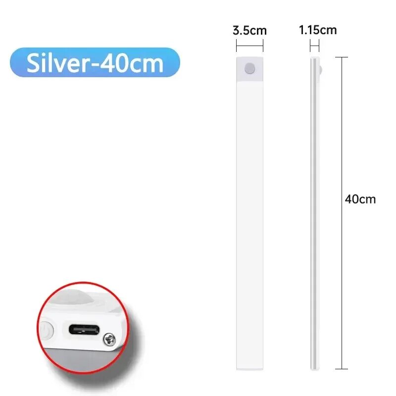 Беспроводной светодиодный светильник Htomaza для шкафа с датчиком движения Silver 40M