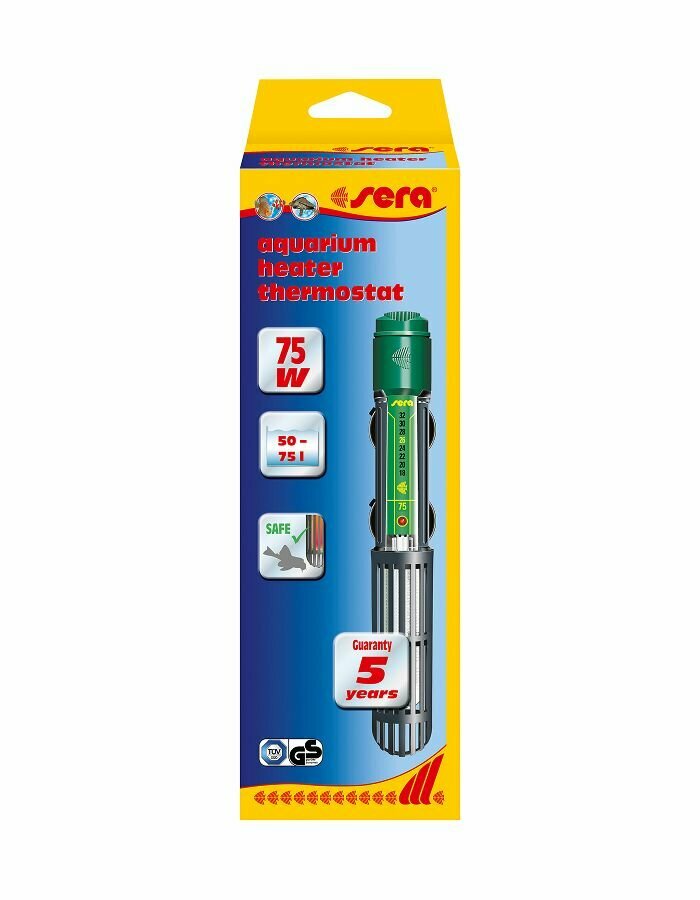 Нагреватель Sera "aquarium heater thermostat" 75W, для аквариумов до 50-75 л.