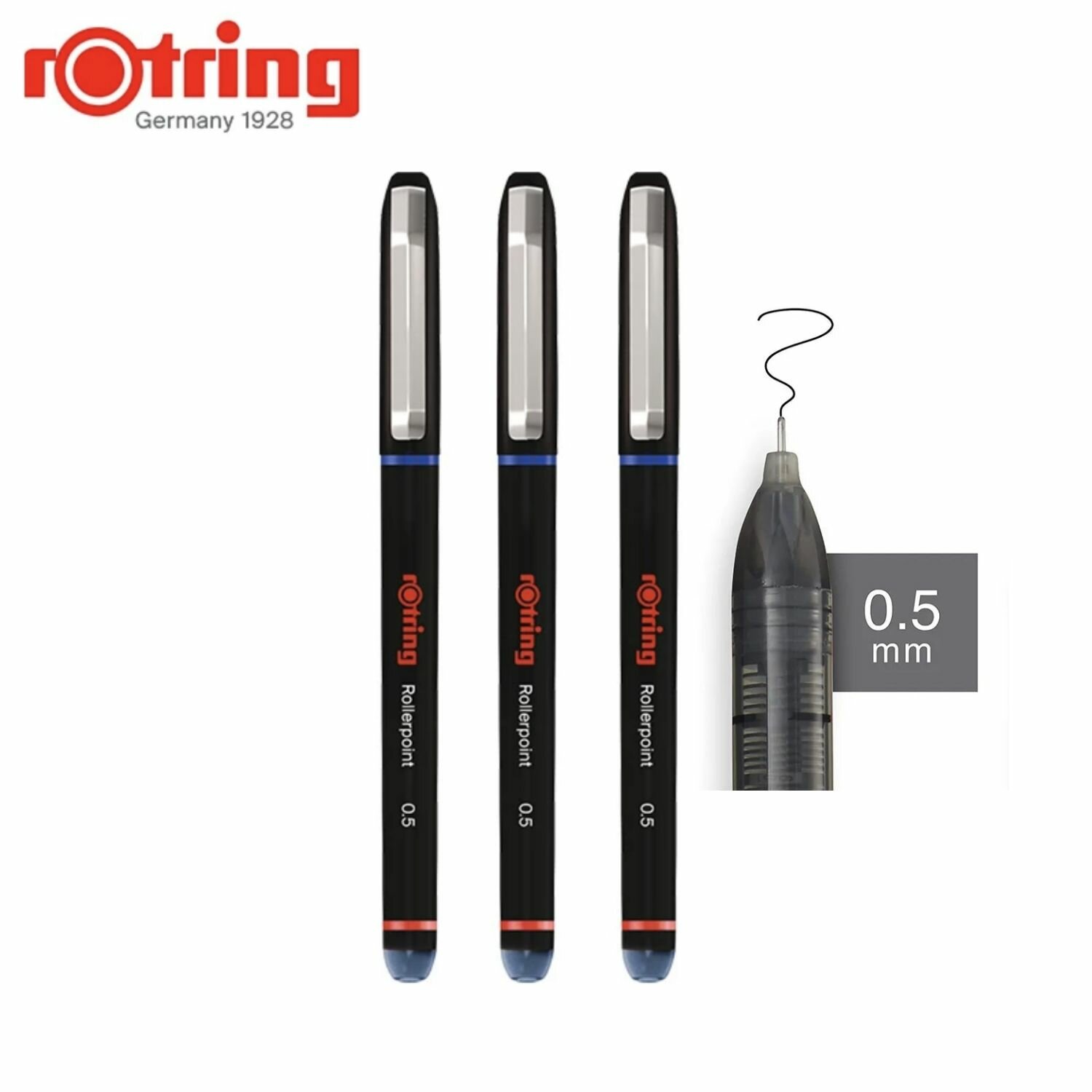 Rotring Ручка, толщина линии: 0.5 мм, цвет: Синий, 3 шт. синие ручки 0.5 мм набор