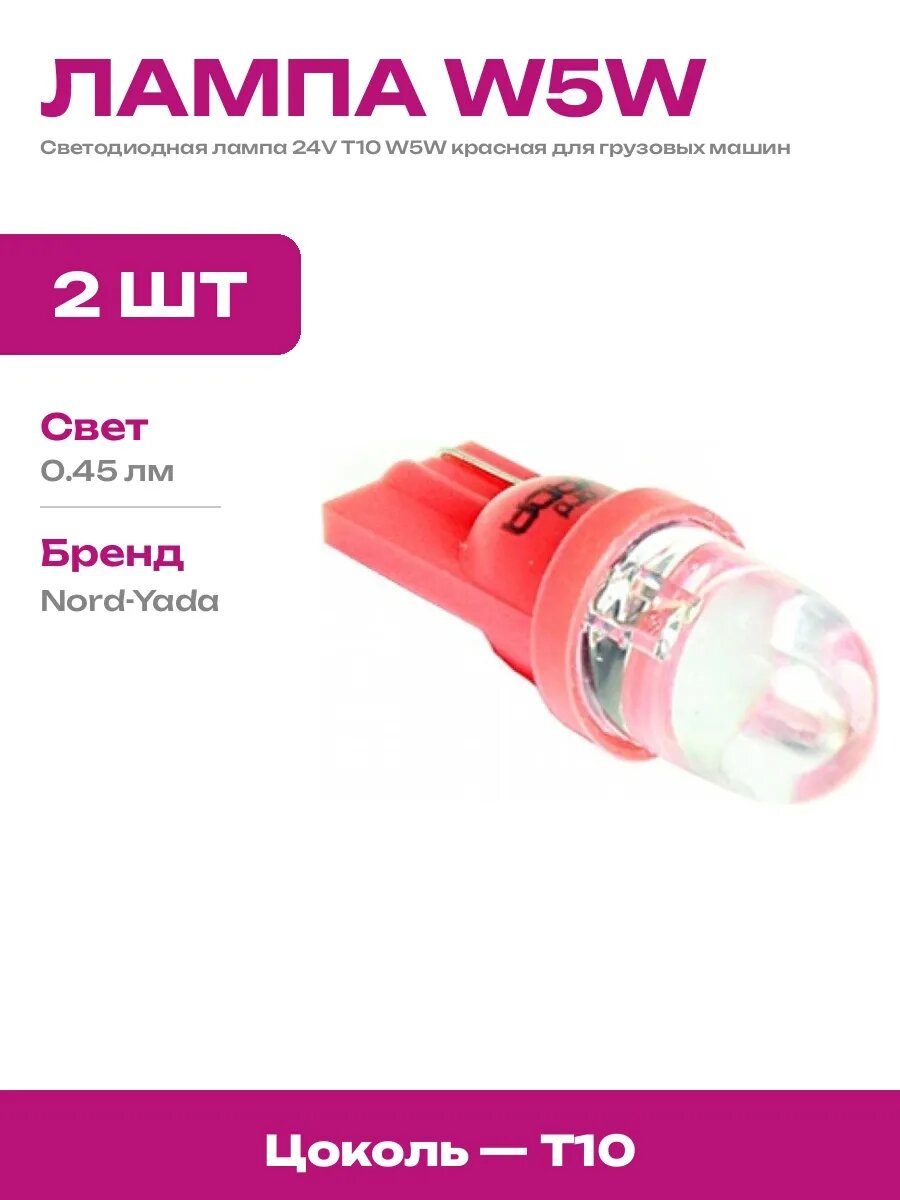Лампа красная для грузовых авто светодиодная T10 W5W 2 шт