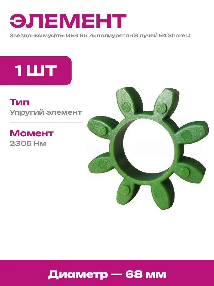 Эластичная муфта 68 мм полиуретан упругий элемент зеленый