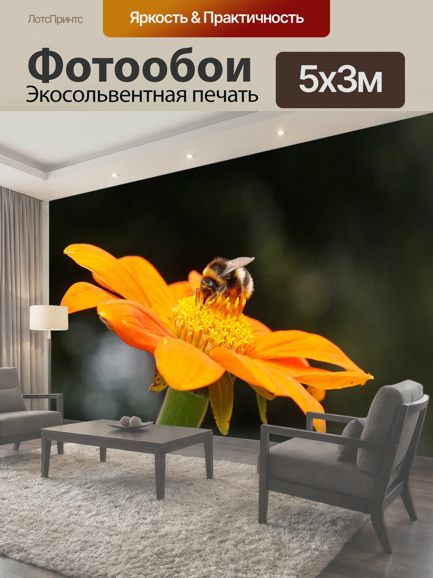 Фотообои "Шмель, цвести, насекомое" 500x300 см. экосольвентная печать