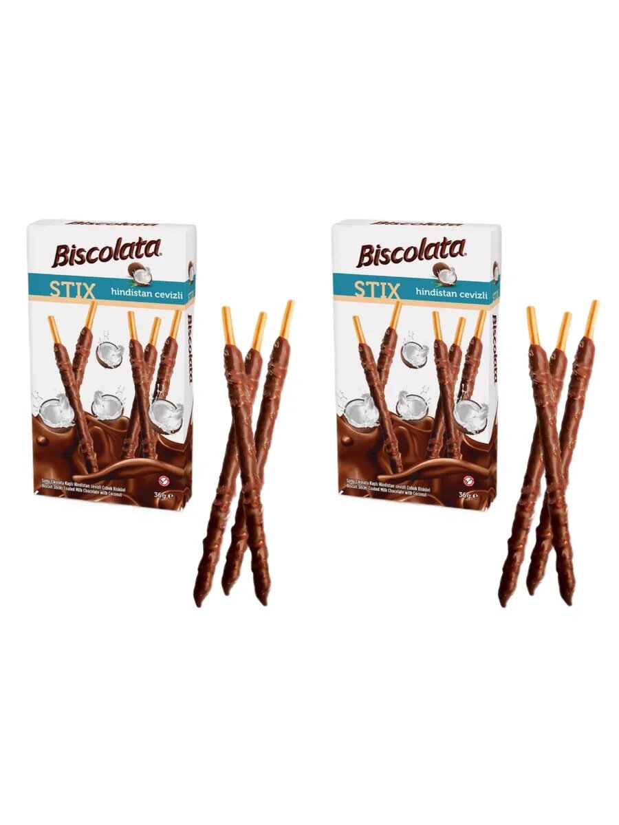Biscolata Палочки в молочном шоколаде с орехом, 2 уп по 32 г