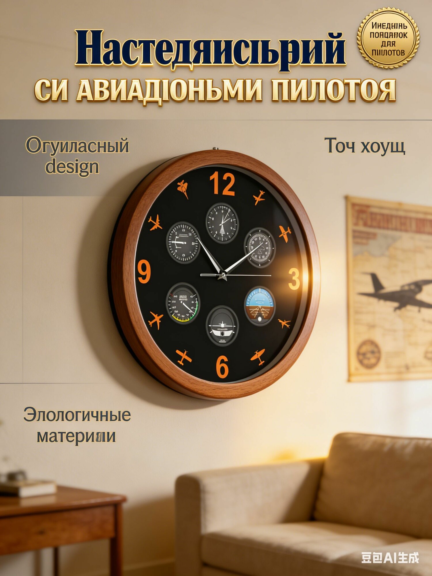Настенные часы "Авиационный прибор", 29 см х 29 см