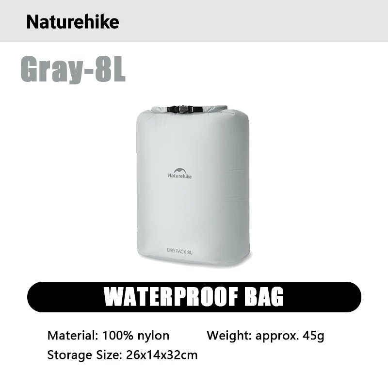 Naturehike Водонепроницаемые сумки 4л, 8л, 12л, 20л Серый, Gray-8L