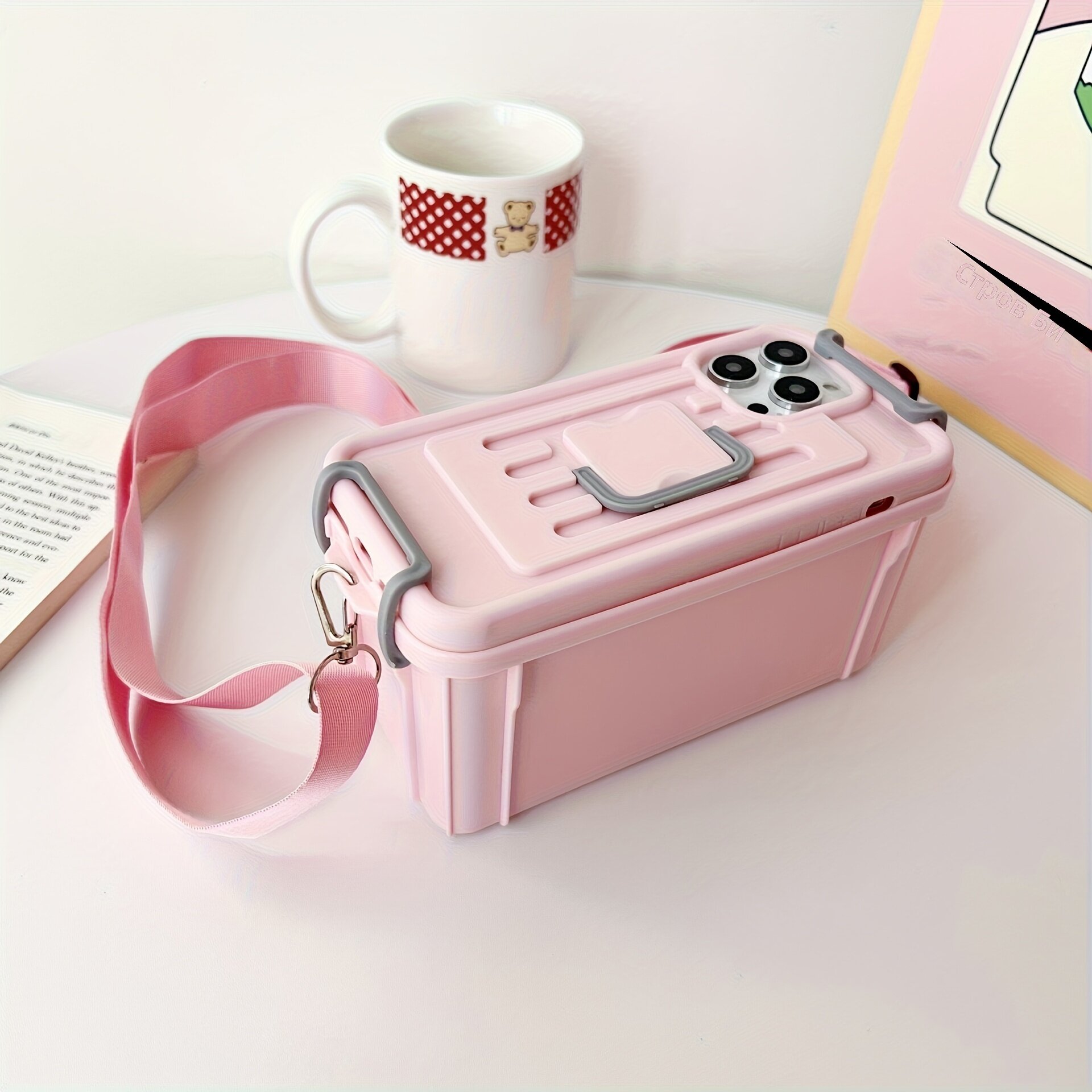 Креативный однотонный чехол-бокс для телефона с отделением для хранения, минималистичный дизайн, для популярных блогеров, розовый