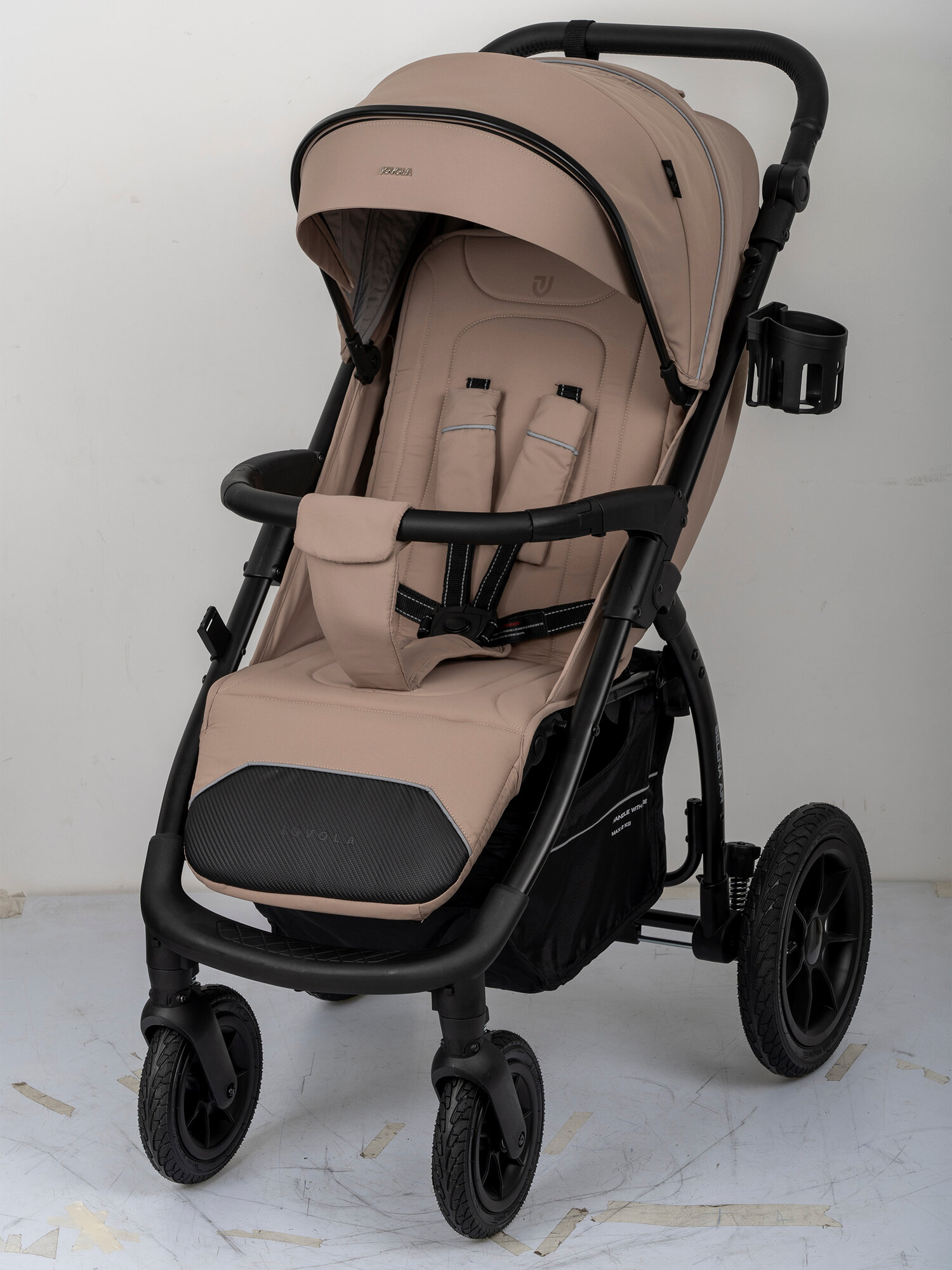 Коляска прогулочная детская Jovola Selena Air Plus, всесезонная, большие надувные колеса, амортизация, бежевый