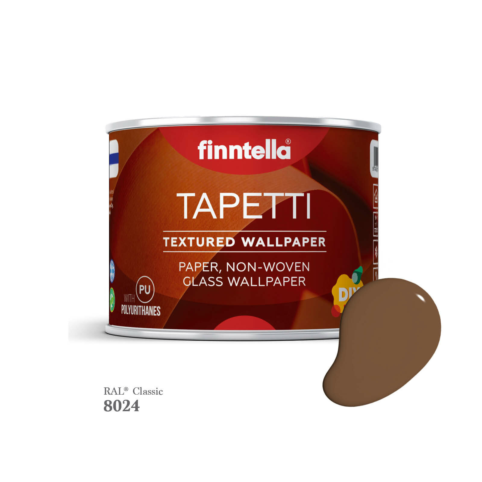 Шелковисто-матовая краска для обоев под окраску TAPETTI SILKKI Matta FINNTELLA, Цвет RAL 8024 Бежево-коричневый (Beige brown), 0,45л