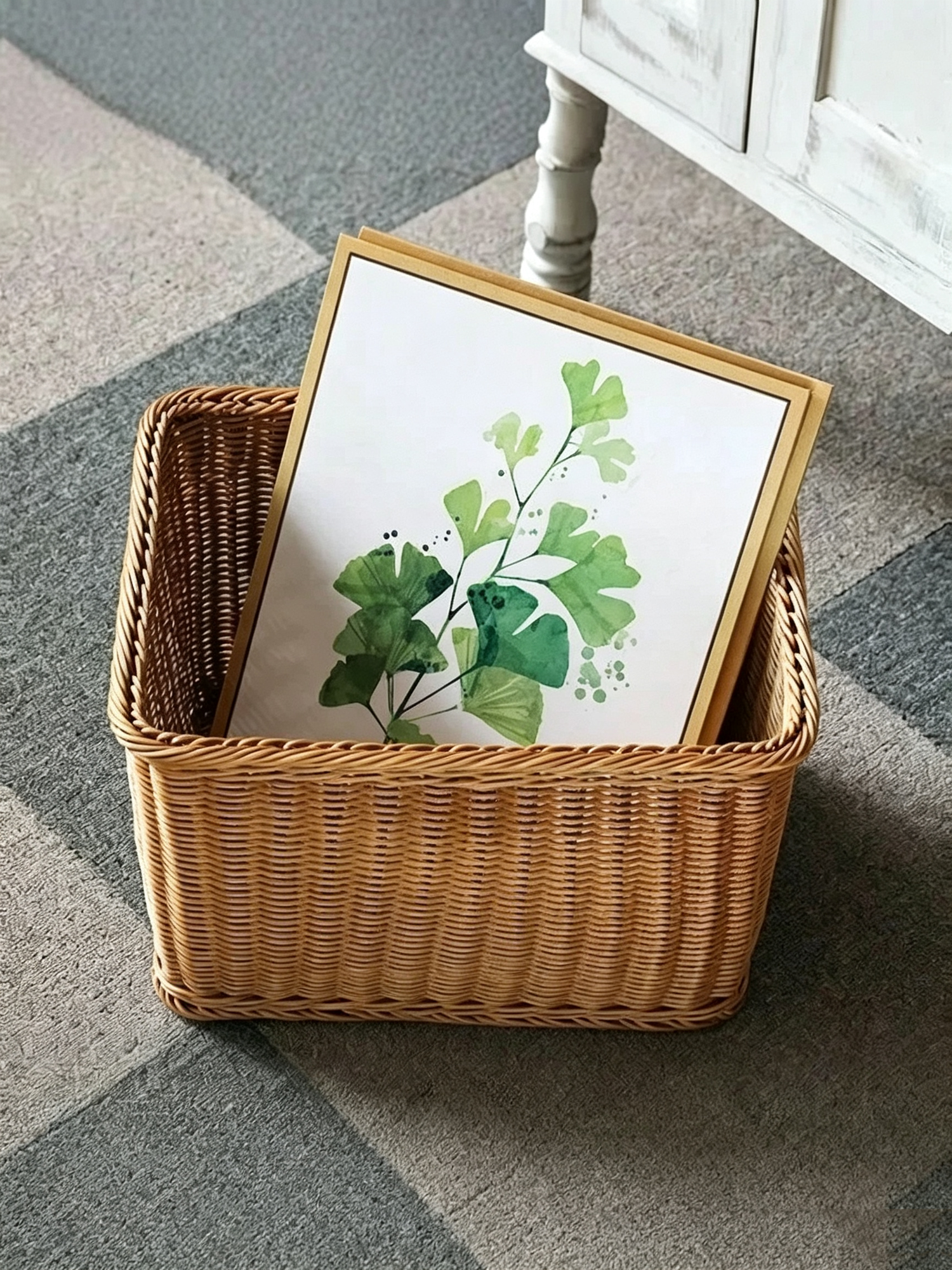Прямоугольная плетеная корзина для хранения, размер 40×30×26 см, органайзер для шкафа, комода и полок