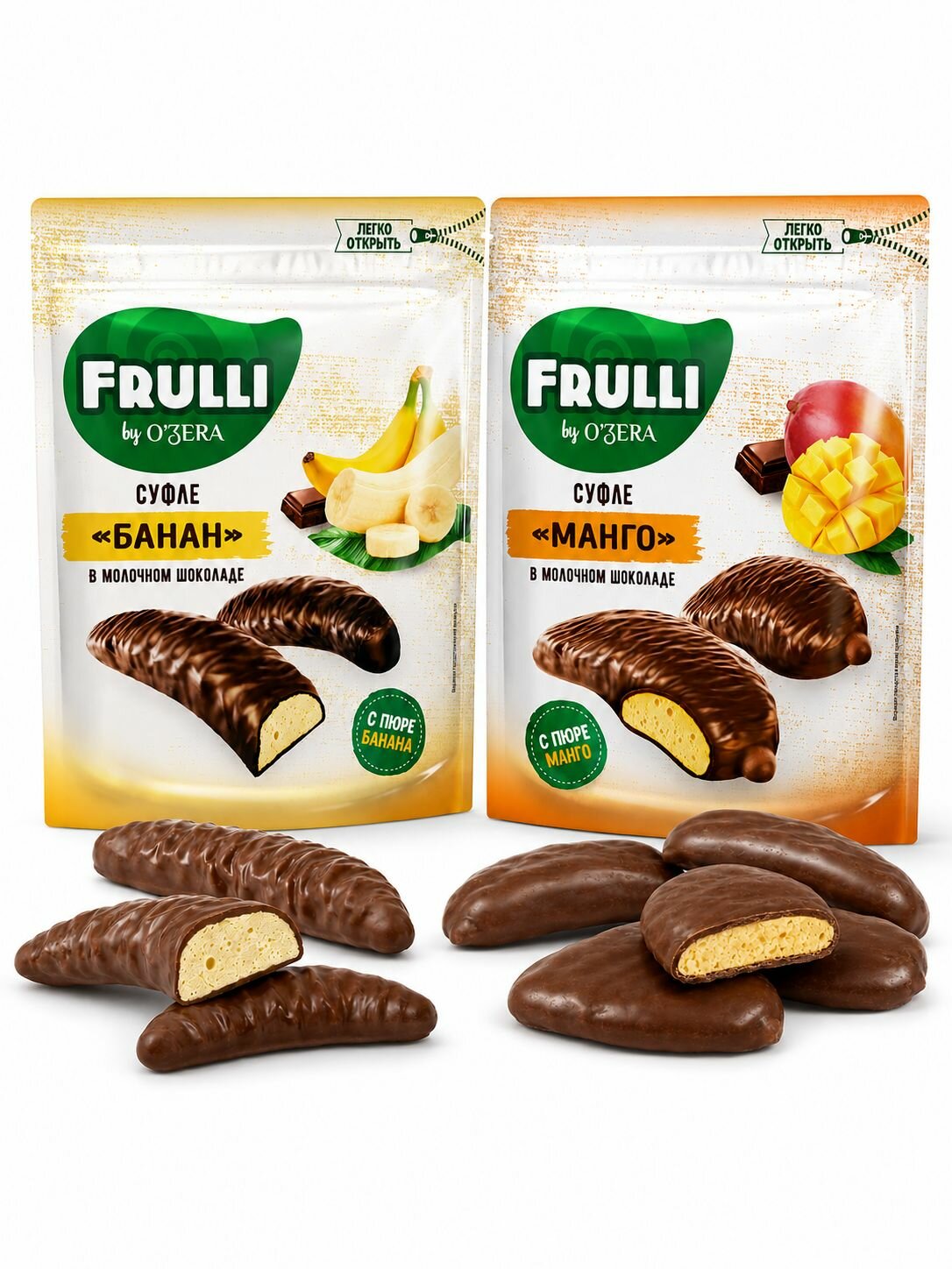 Конфеты Frulli шоколадные в молочном шоколаде суфле банан и манго, 125 г х 2 шт