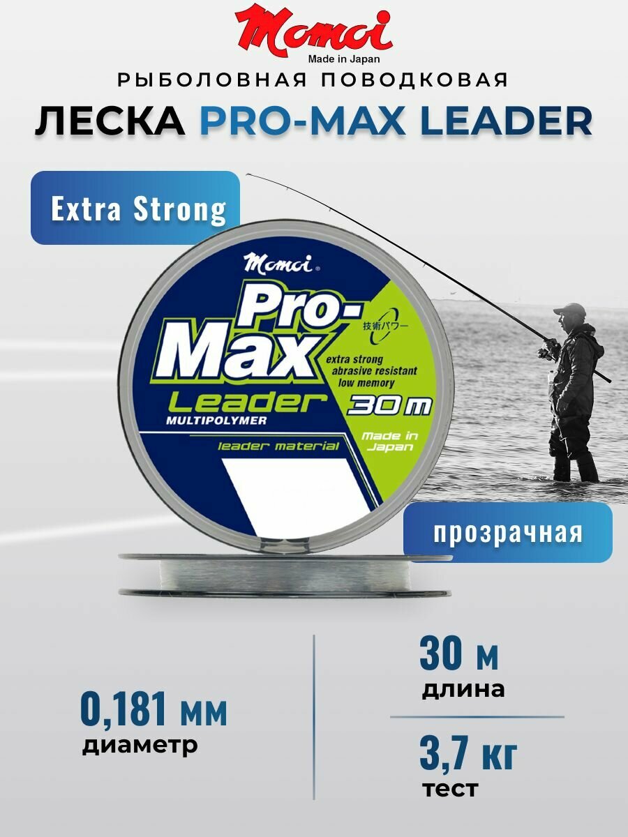 Поводковая леска для поплавочной и фидерной ловли Pro-Max Leader 0,181 мм, 3,7 кг, 30 м, мягкая