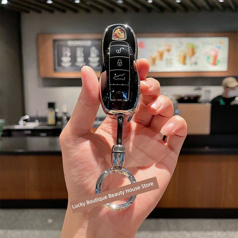 Чехол для ключа Porsche в классическом черном с высококачественным круглым креплением - роскошная защитная сумка для