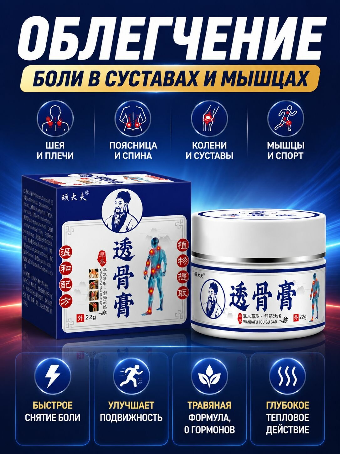Мазь для суставов обезболивающая. Китайский крем глубоко прогревающий от боли в шее, пояснице, суставах, от остеохондроза и радикулита