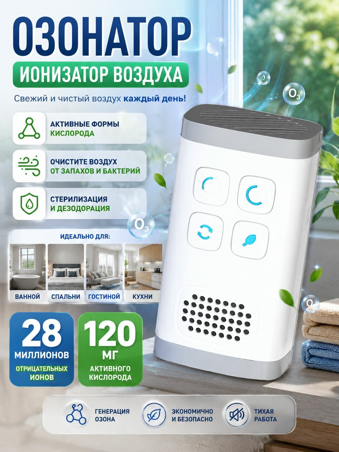 Ионизатор воздуха для дома , с функцией ионизации, для дезинфекции и устранения